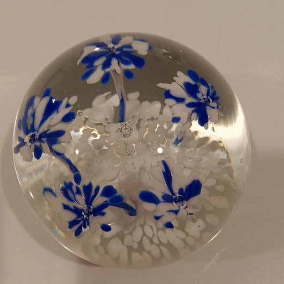Office | Vintage Blue And White Flower Glass Paperweight | Poshmark
